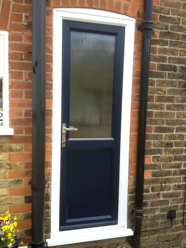 Blue woodgrain uPVC front door - Dorking Glass